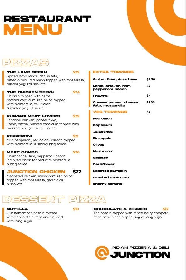 Menu at Junction Indian Pizzeria Deli, Upper Mount Gravatt