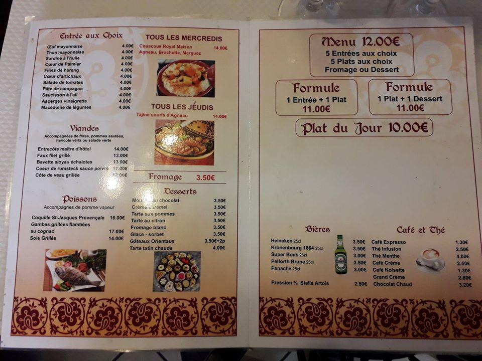 Carta del restaurante Le Cordial, Drancy