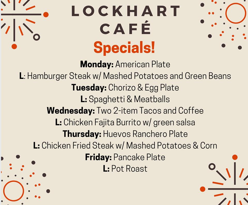 Menu at Lockhart Cafe, Lockhart