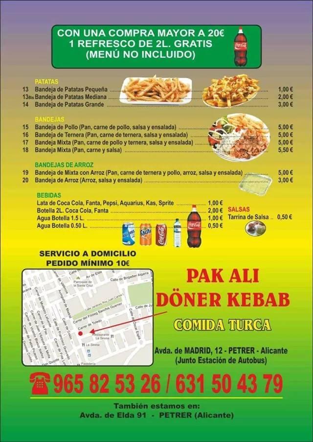 Carta del restaurante Pak ali kebab, Petrer