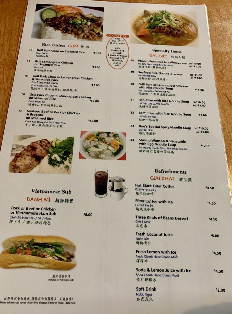 Menu at Phở Pasteur Restaurant, Burnaby