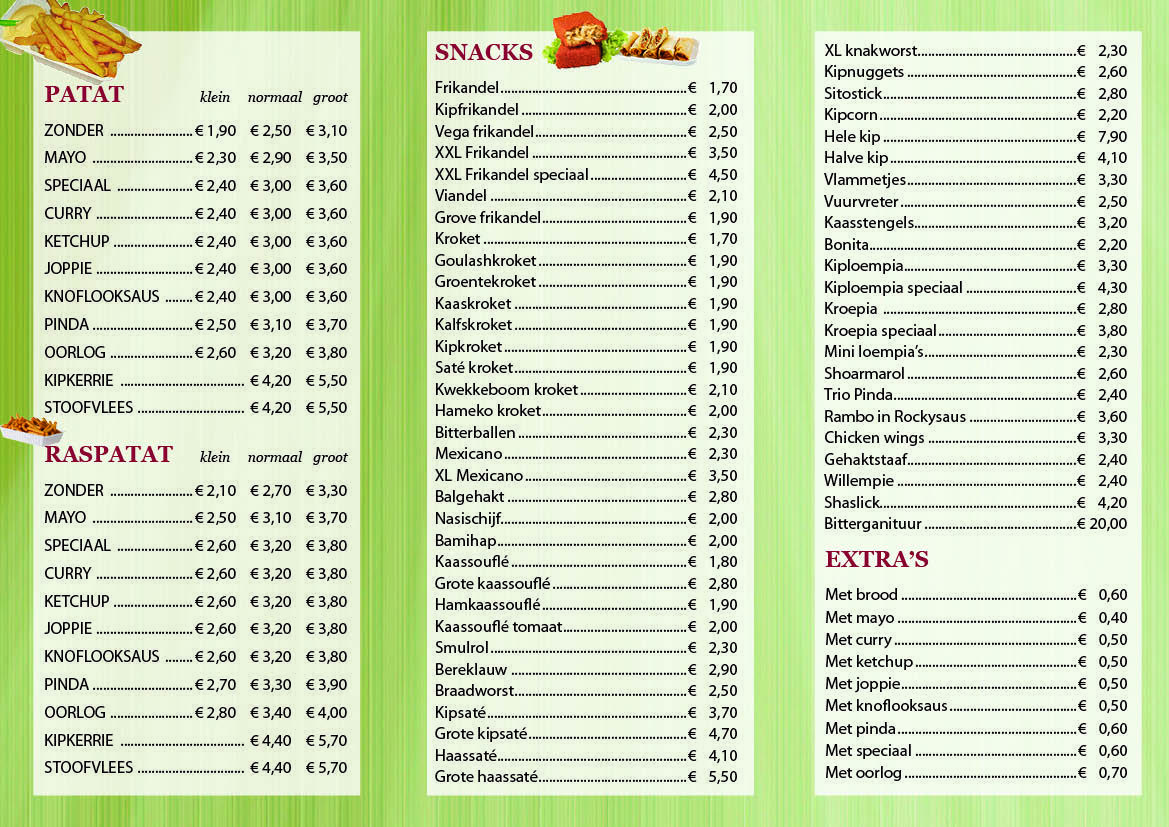 Menu at Snackbar Le Carrousel, Ridderkerk