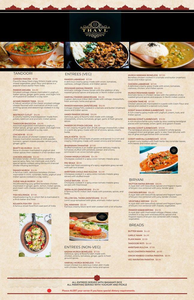 Menu at Thaal restaurant, Bellevue, NE 8th St suite 0-09