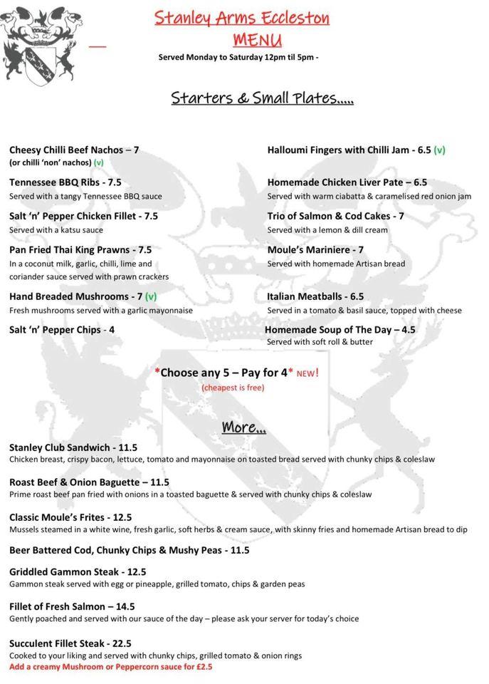Menu at The Stanley Arms pub & bar, St Helens
