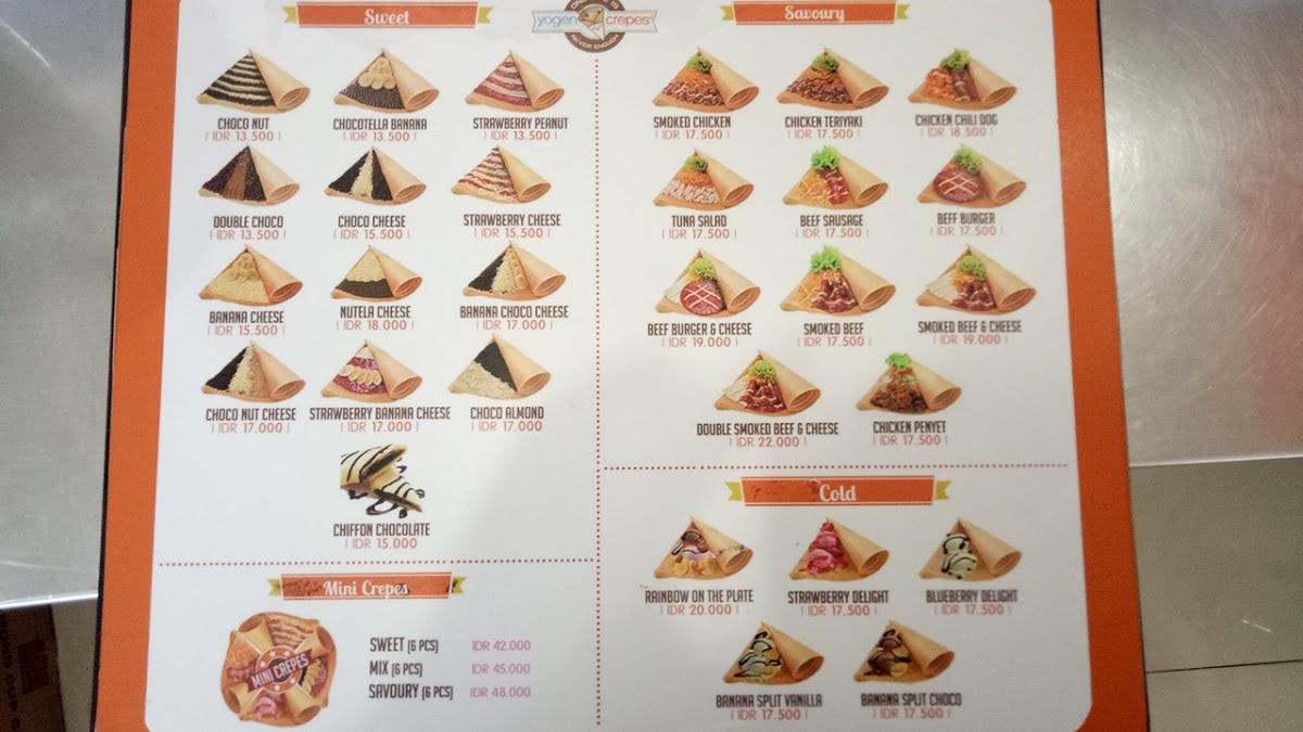 Menu at YOGEN CREPES desserts, Sidoarjo