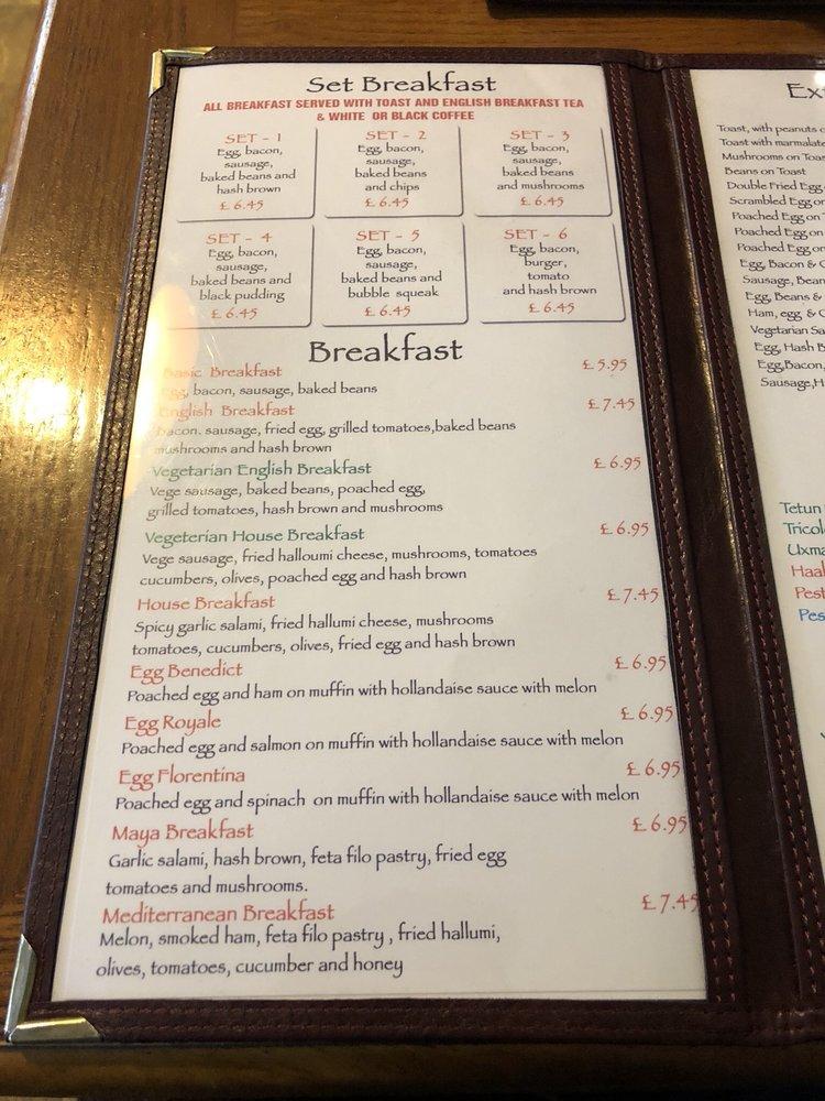Menu at Cafe Maya, London, 114 Farringdon Rd