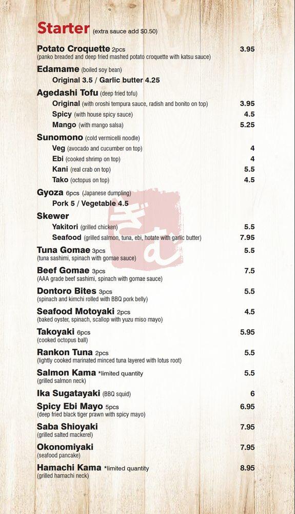 Menu at Kimu Japanese Cuisine restaurant, Vancouver