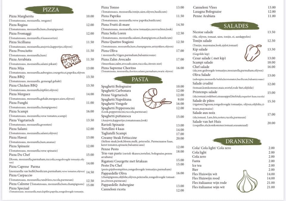 Menu at Oliva, Knokke-Heist