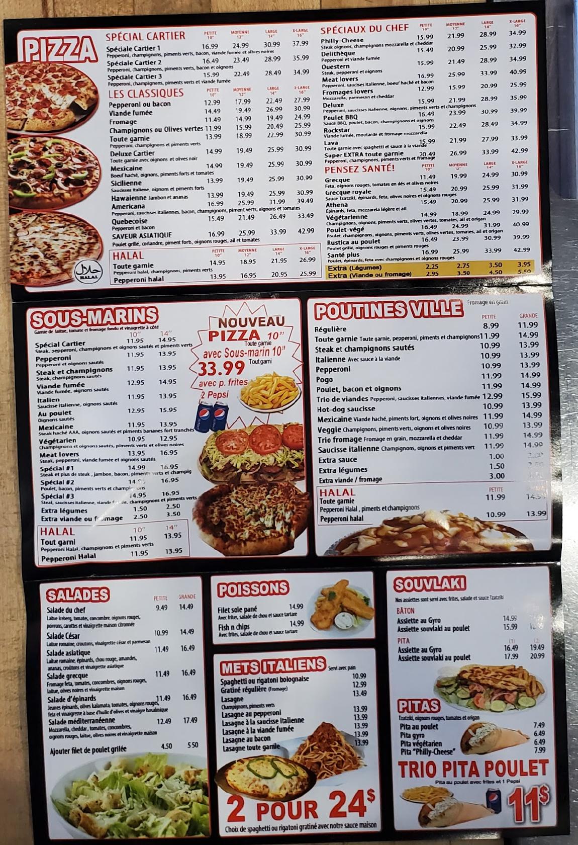 Menu au Pizzeria Cartier, Laval, 395 Bd Cartier O