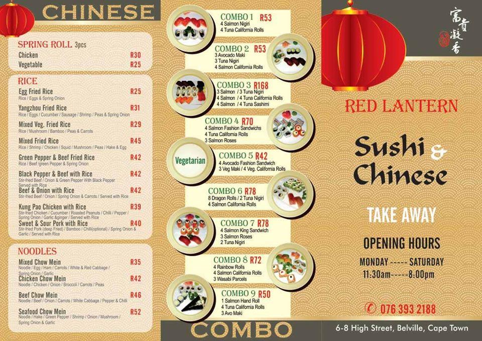 Menu at Red Lantern - Sushi & Chinese Cape Town restaurant, Cape Town