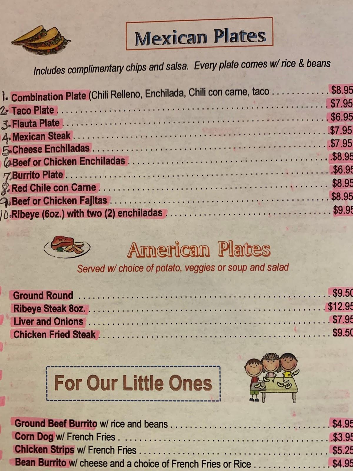 Menu at Sunrise Kitchen restaurant, Deming