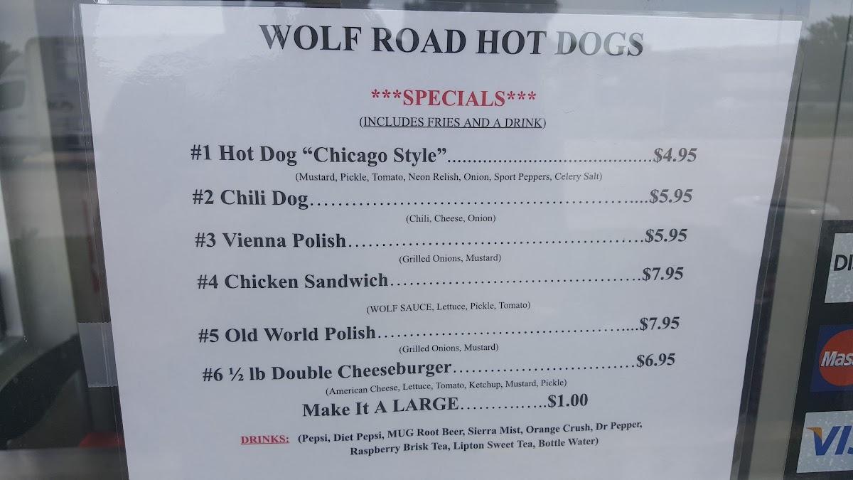 Menu at Wolf Road Hot Dogs restaurant, Des Plaines