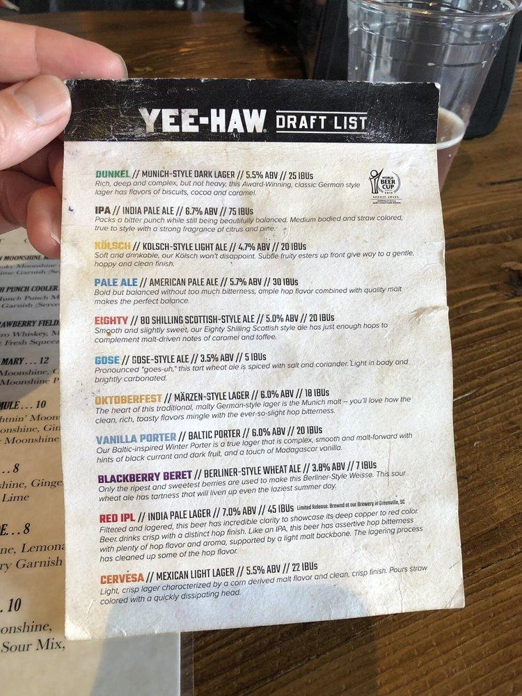 Menu at Yee-Haw Brewing Co. pub & bar, Nashville