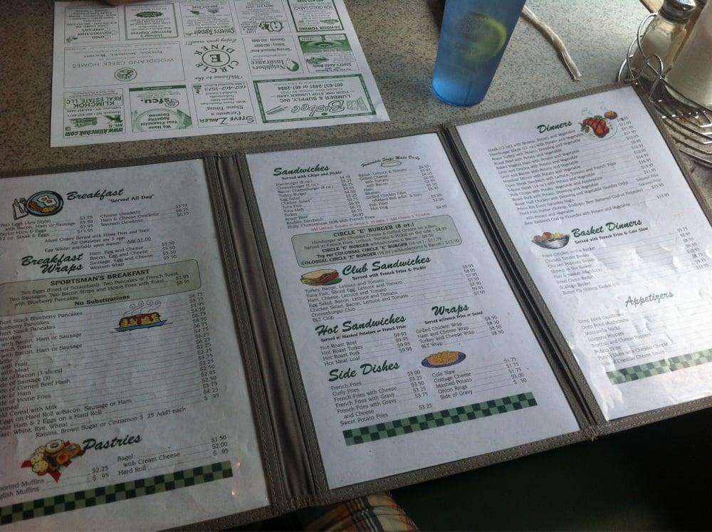 Menu at Circle E Diner pizzeria, Hancock