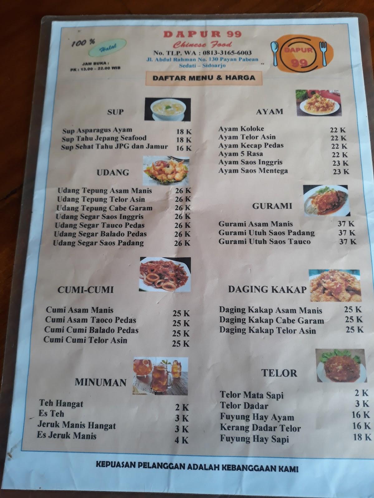 Menu at DAPUR 99 Chinese Food restaurant, Betro