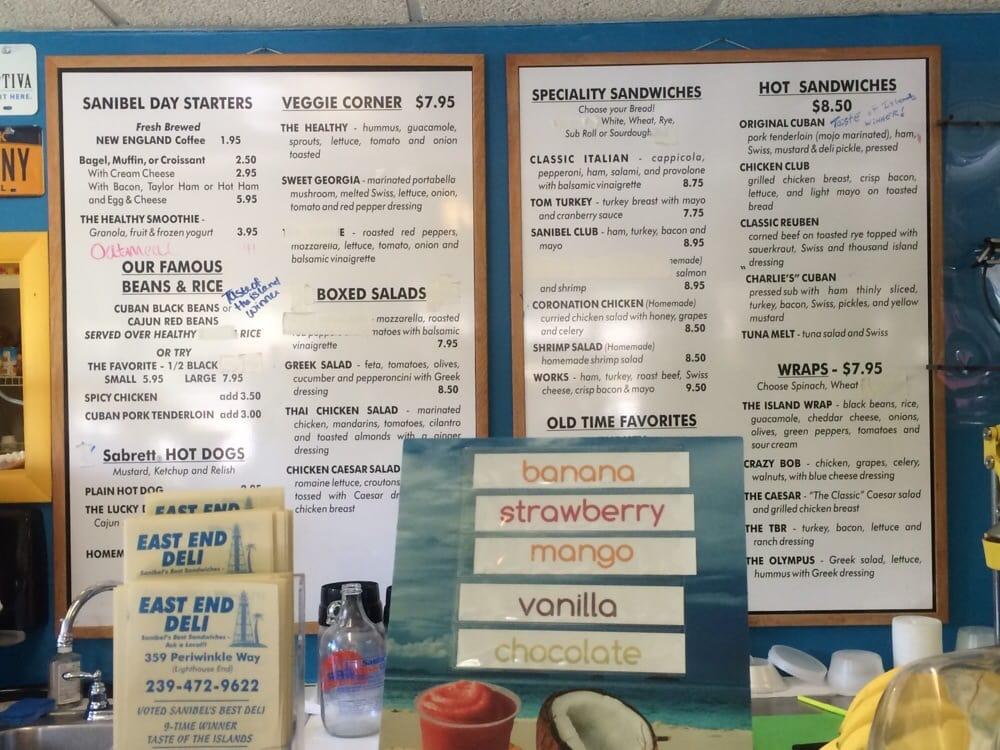 Menu at East End Deli pizzeria, Sanibel