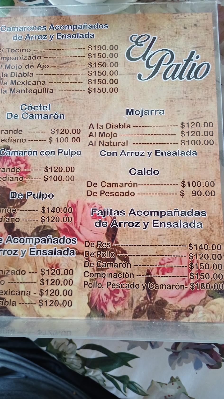 Menu at El patio restaurant, Mexico, Unnamed Road