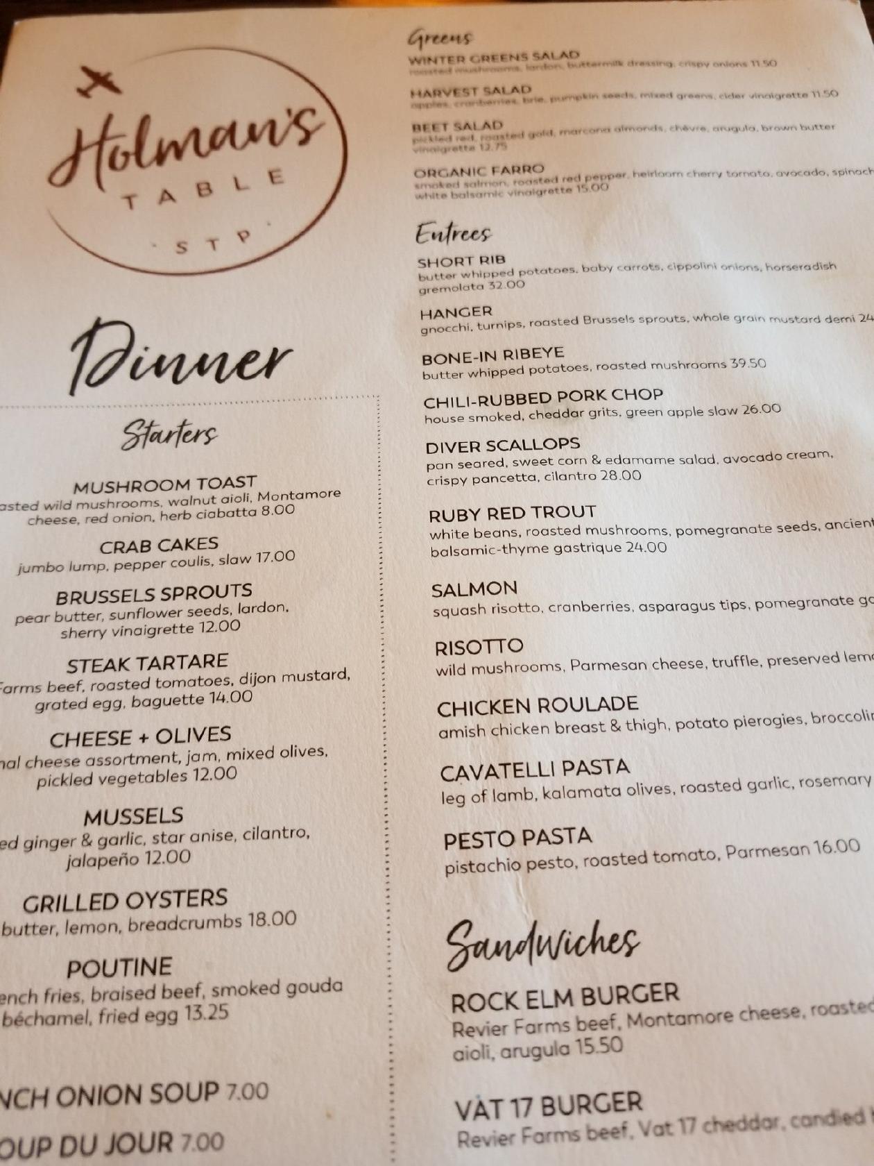 Menu at Holman's Table pub & bar, Saint Paul