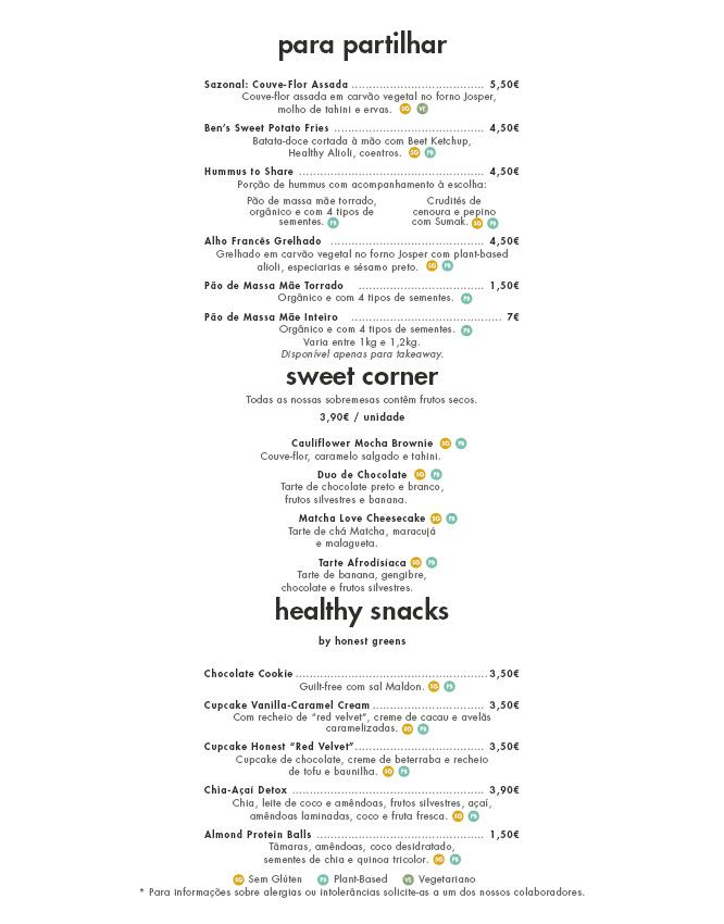 Menu em Honest Greens Parque das Nações restaurante, Lisboa, Alameda ...