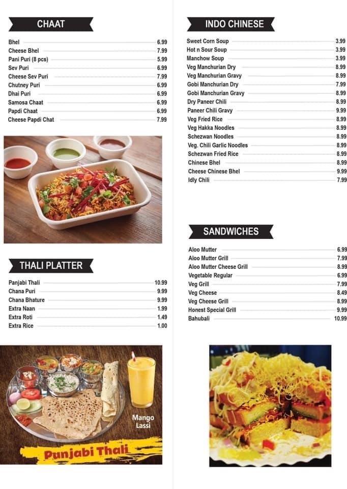 Menu at Honest Restaurant, Bellevue