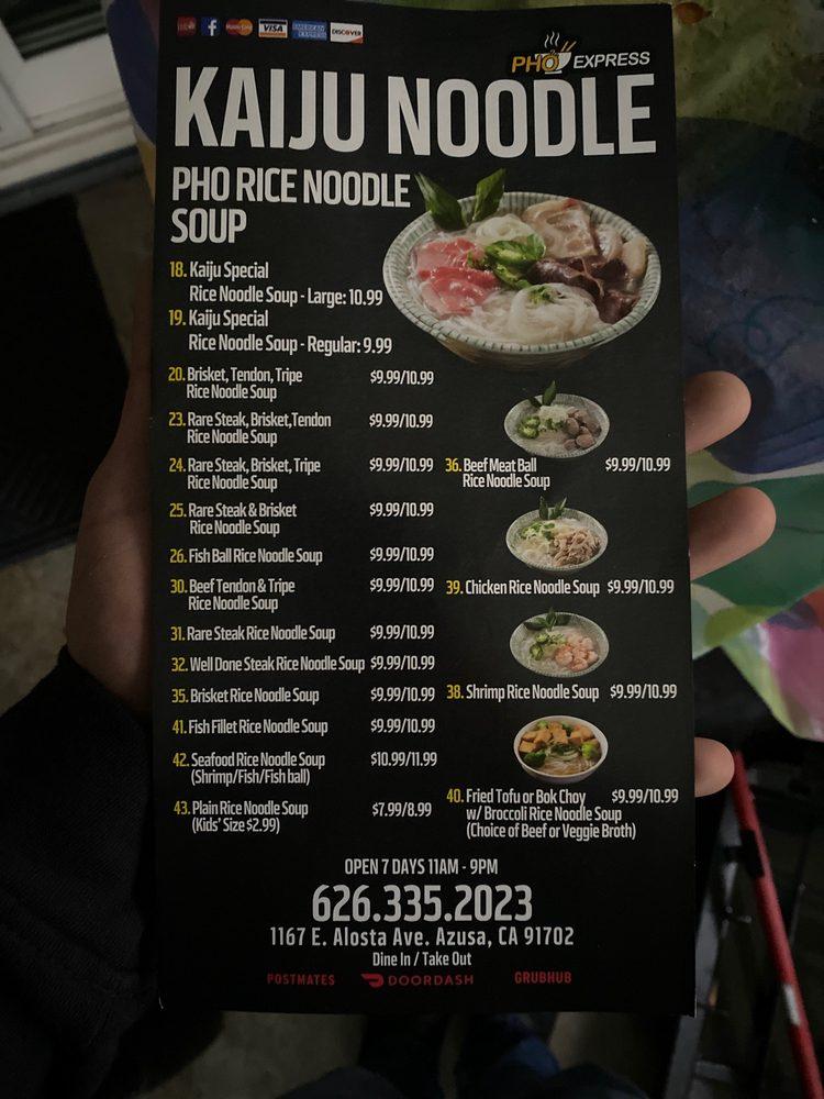 Carta del restaurante Kaiju Noodle House, Azusa