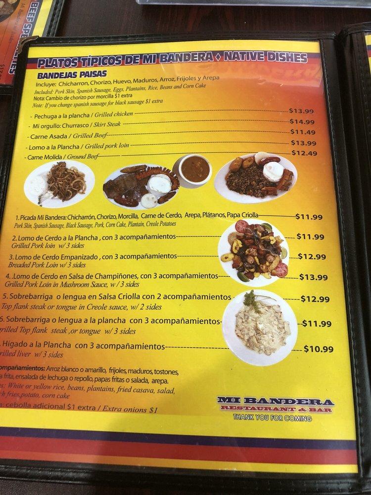 Menu at Mi Bandera restaurant, Tampa