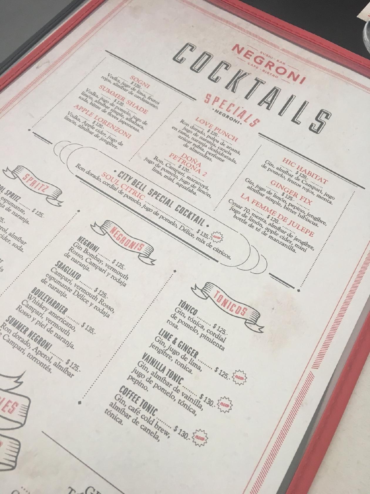 Menu at Negroni Bistro & Sushi Bar, City Bell