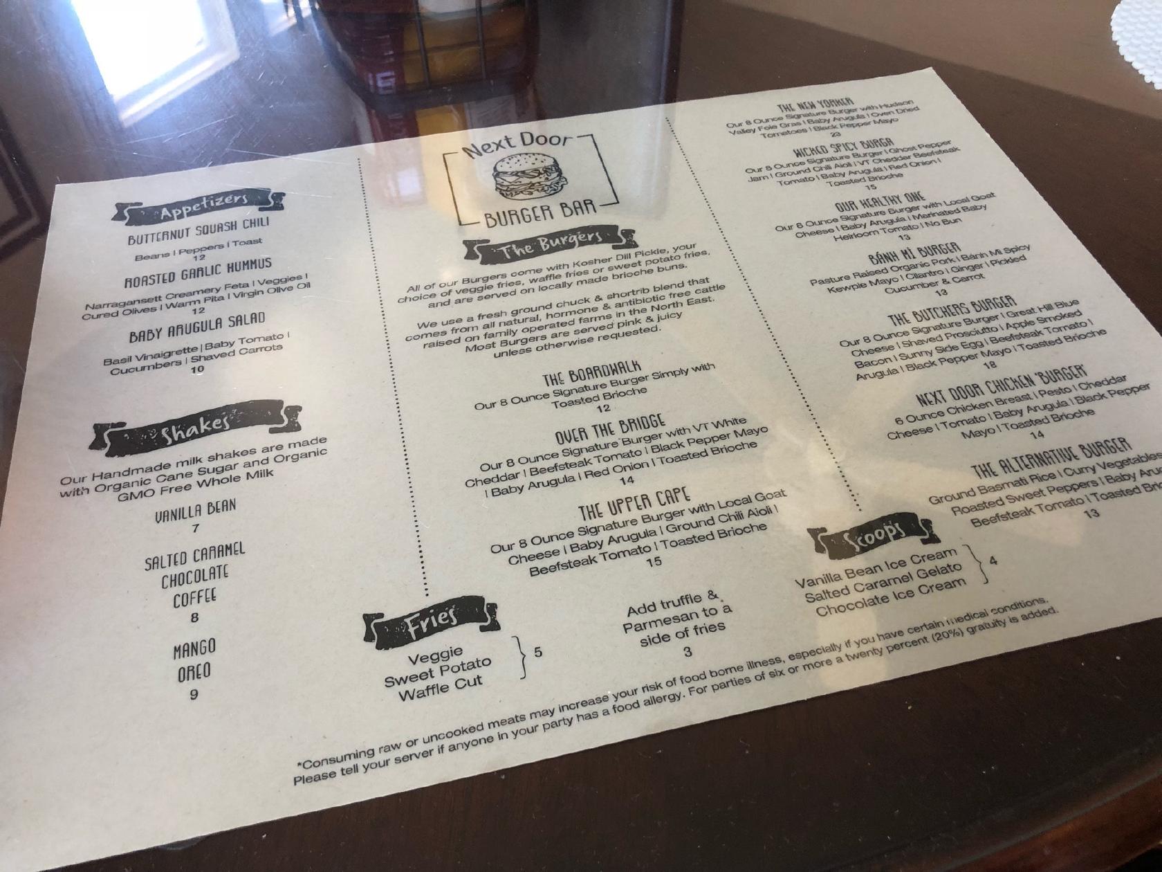 Menu at Next Door Burger Bar, Sandwich