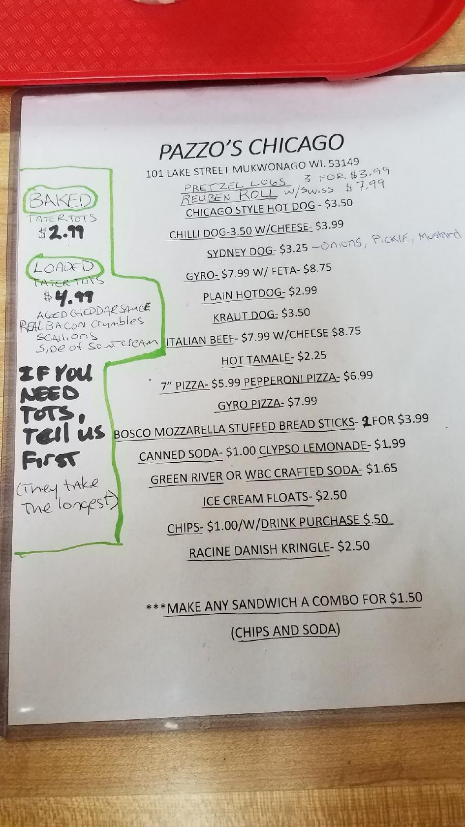 Menu at Pazzo's Chicago Restaurant, Mukwonago
