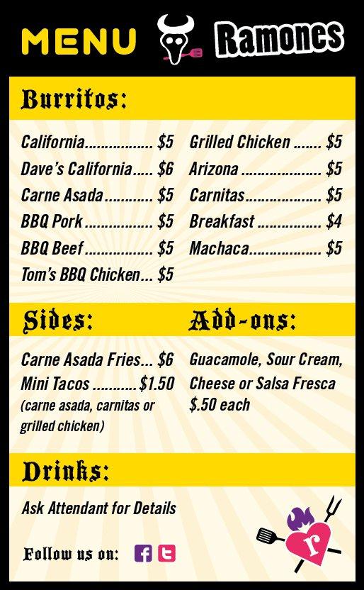 Menu at Ramones Cantina restaurant, Oceanside, Building 2100