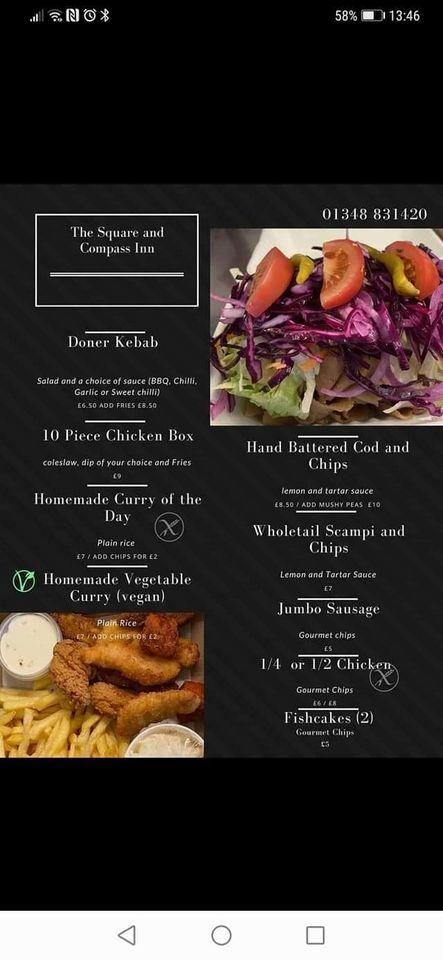 Menu at Square & Compass Inn pub & bar, Saint Davids, Square & Compass inn