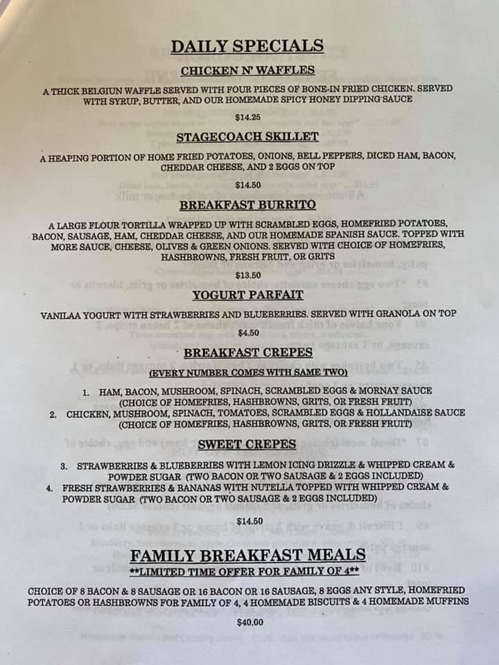 Menu at Stagecoach Restaurant, Elk Grove, Elk Grove Blvd