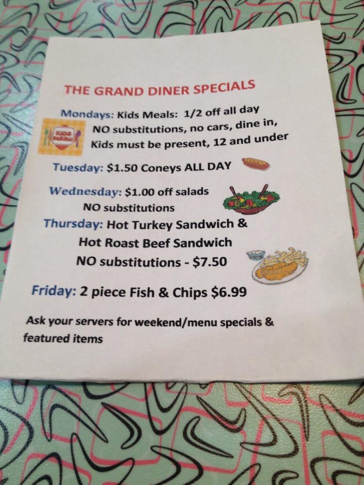 Menu at The Grand Diner restaurant, Novi