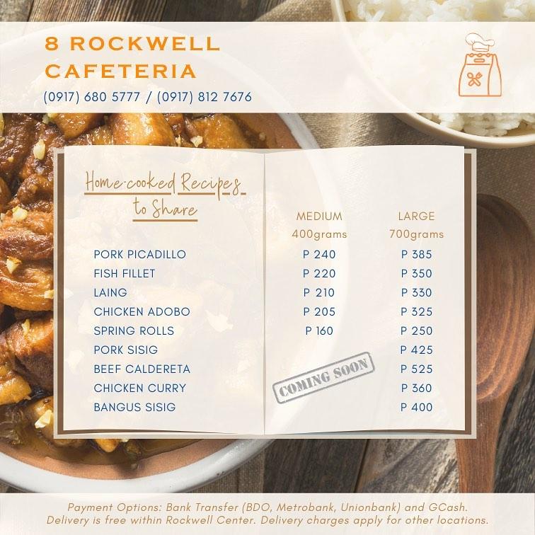 Menu at 8 Rockwell Cafeteria, Makati