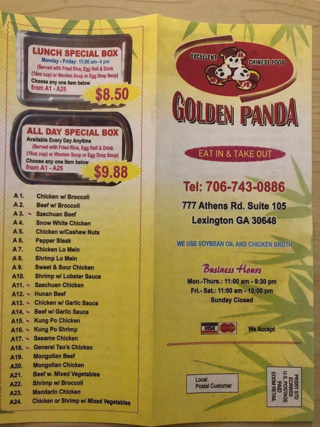Menu at Golden Panda restaurant, Lexington