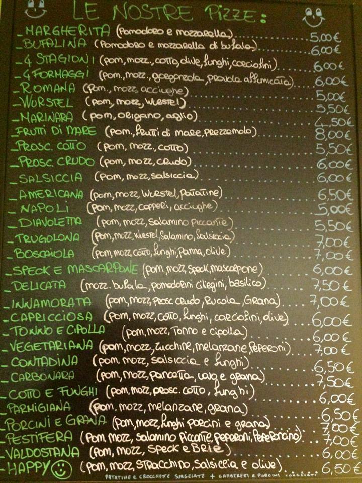 Menu at Happy Pizza pizzeria, Pisa
