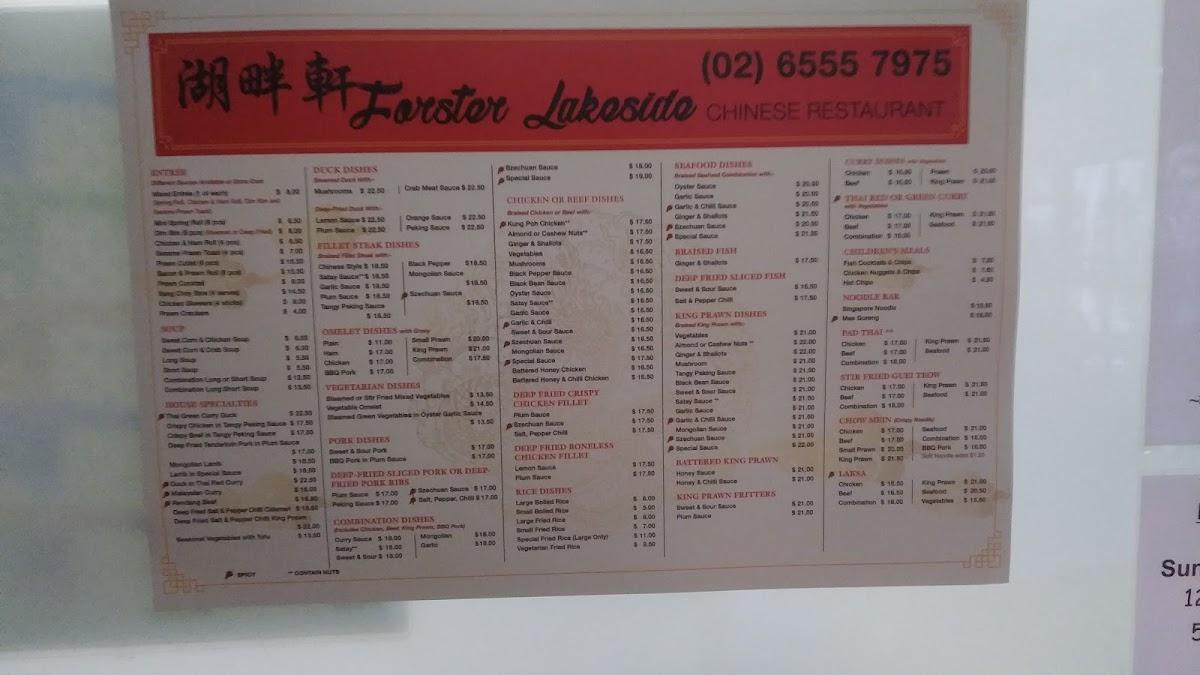 Menu at Lakeside Tavern Forster restaurant, Forster