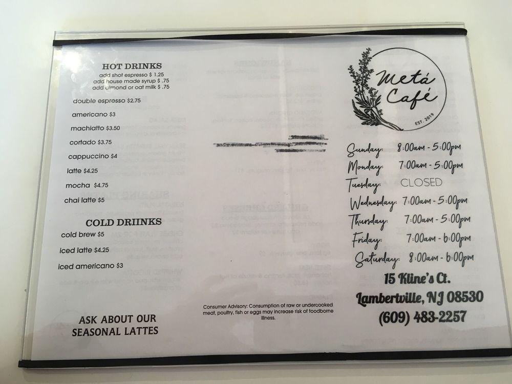 Menu at Metá Café cafe, Lambertville