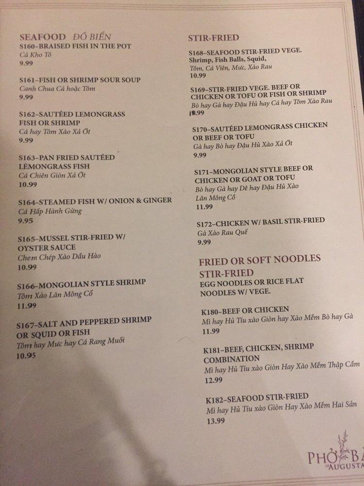 Menu at Pho Bac (Now has moved to Pho Augusta 4045 Jimmie Dyess Pkwy ...