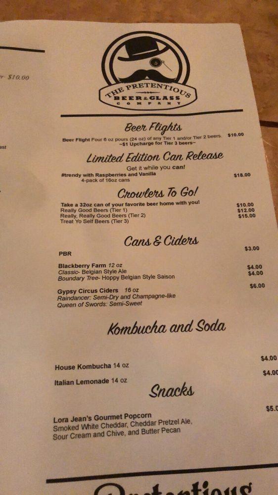 Menu at Pretentious Beer Co pub & bar, Knoxville