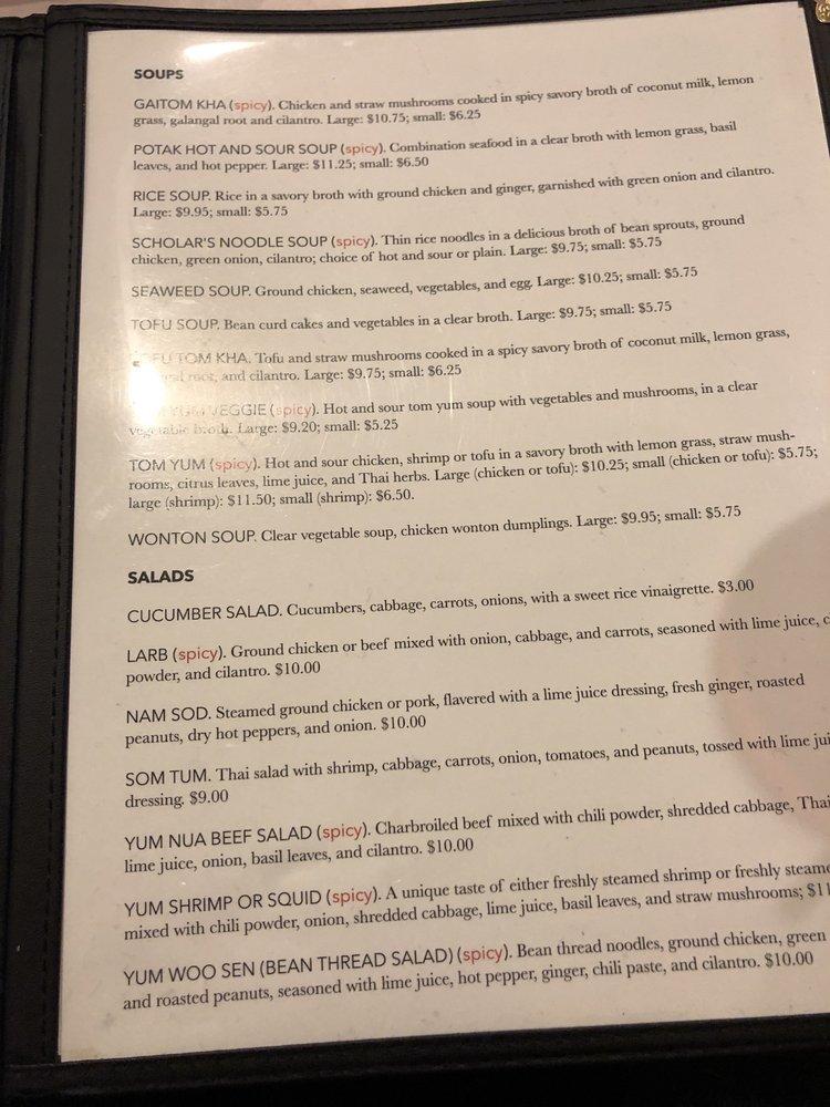 Menu at Snail Thai Cuisine restaurant, Chicago