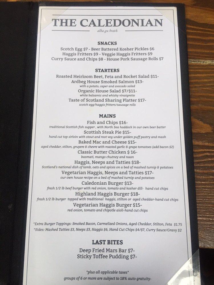 Menu at The Caledonian pub & bar, Toronto