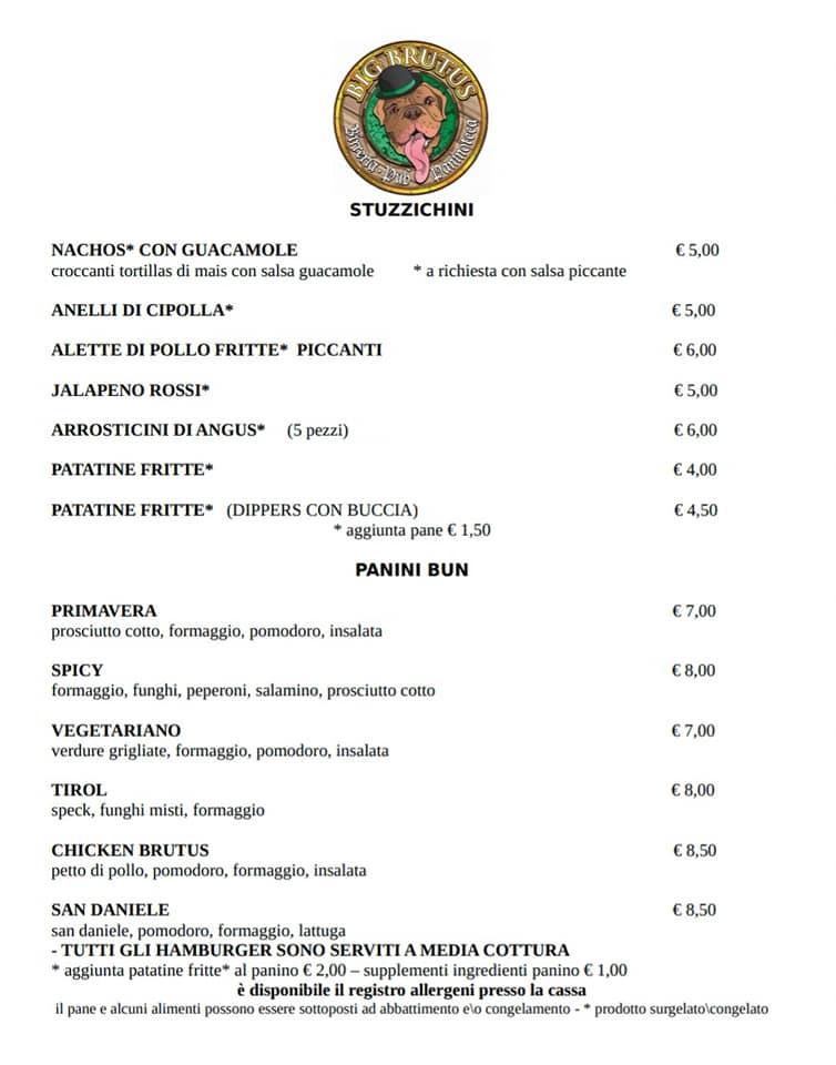 Menu at Big Brutus pub & bar, Poggio Terzarmata