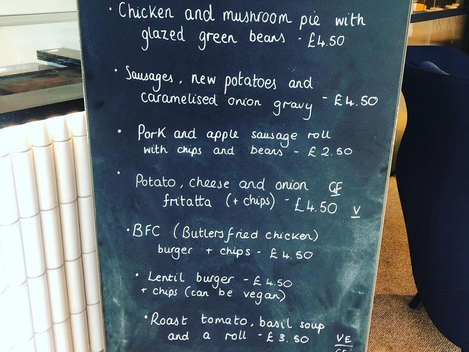 Menu at Butler's cafe, Leeds, Forge