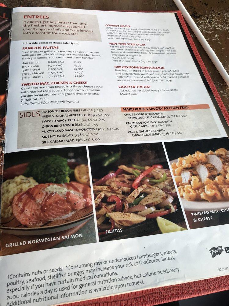 Menu at Hard Rock Cafe, Las Vegas, Las Vegas Blvd S #120