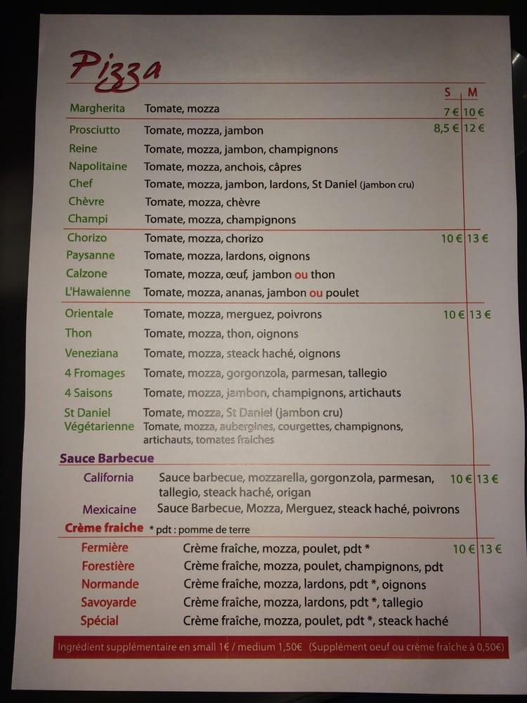 Menu at Le Venitien Subito pizzeria, Suresnes