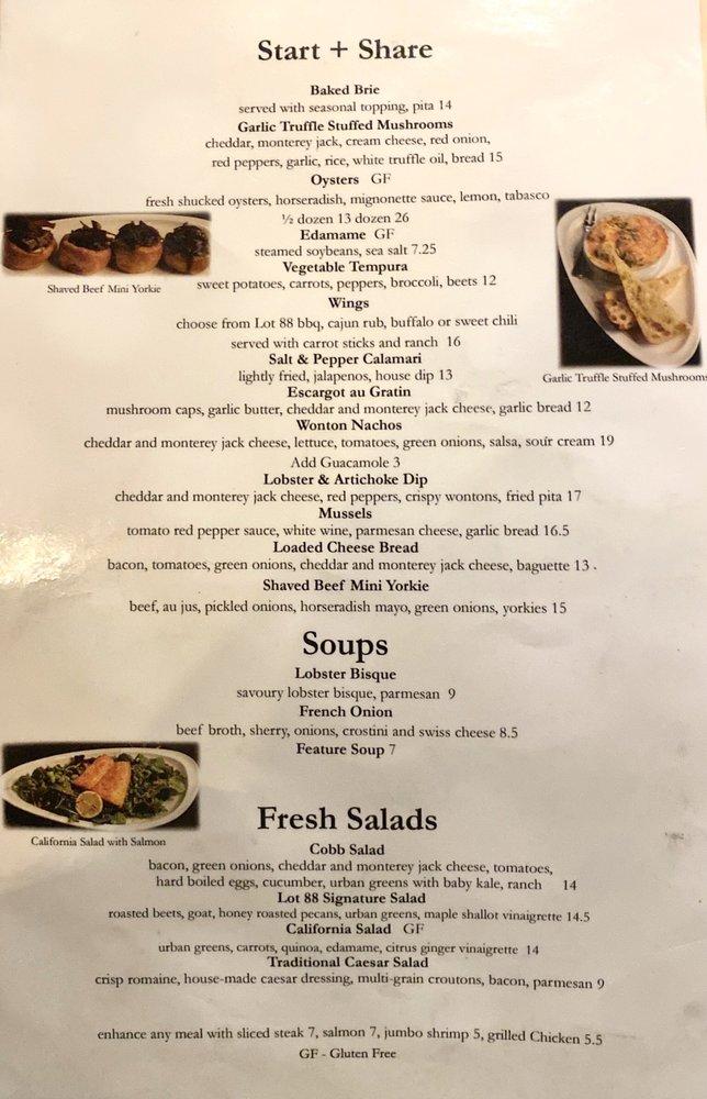 Menu at Lot 88 Steakhouse, North Bay