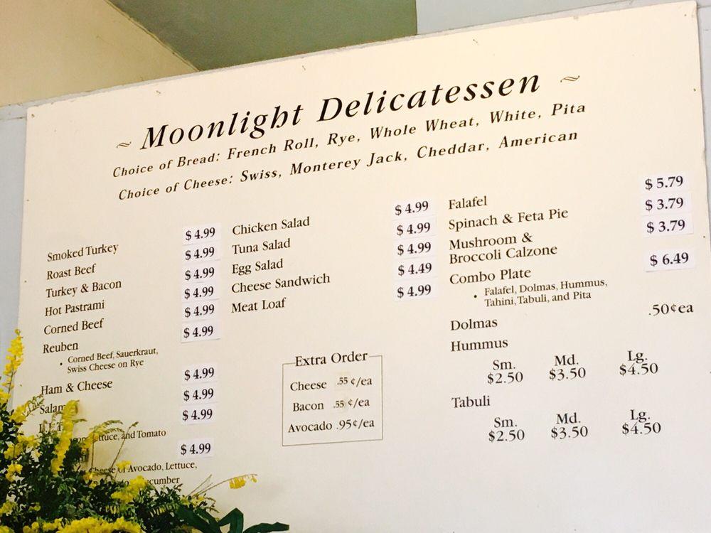 Menu at Moonlight Deli restaurant, San Rafael