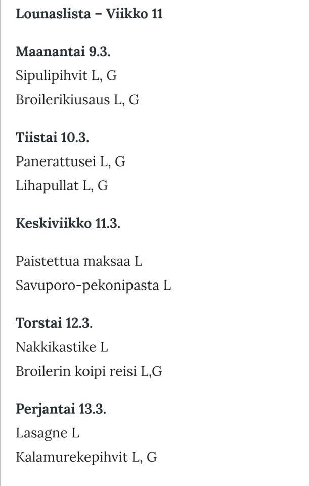 Menu at Lounasravintola Dooris restaurant, Kuopio