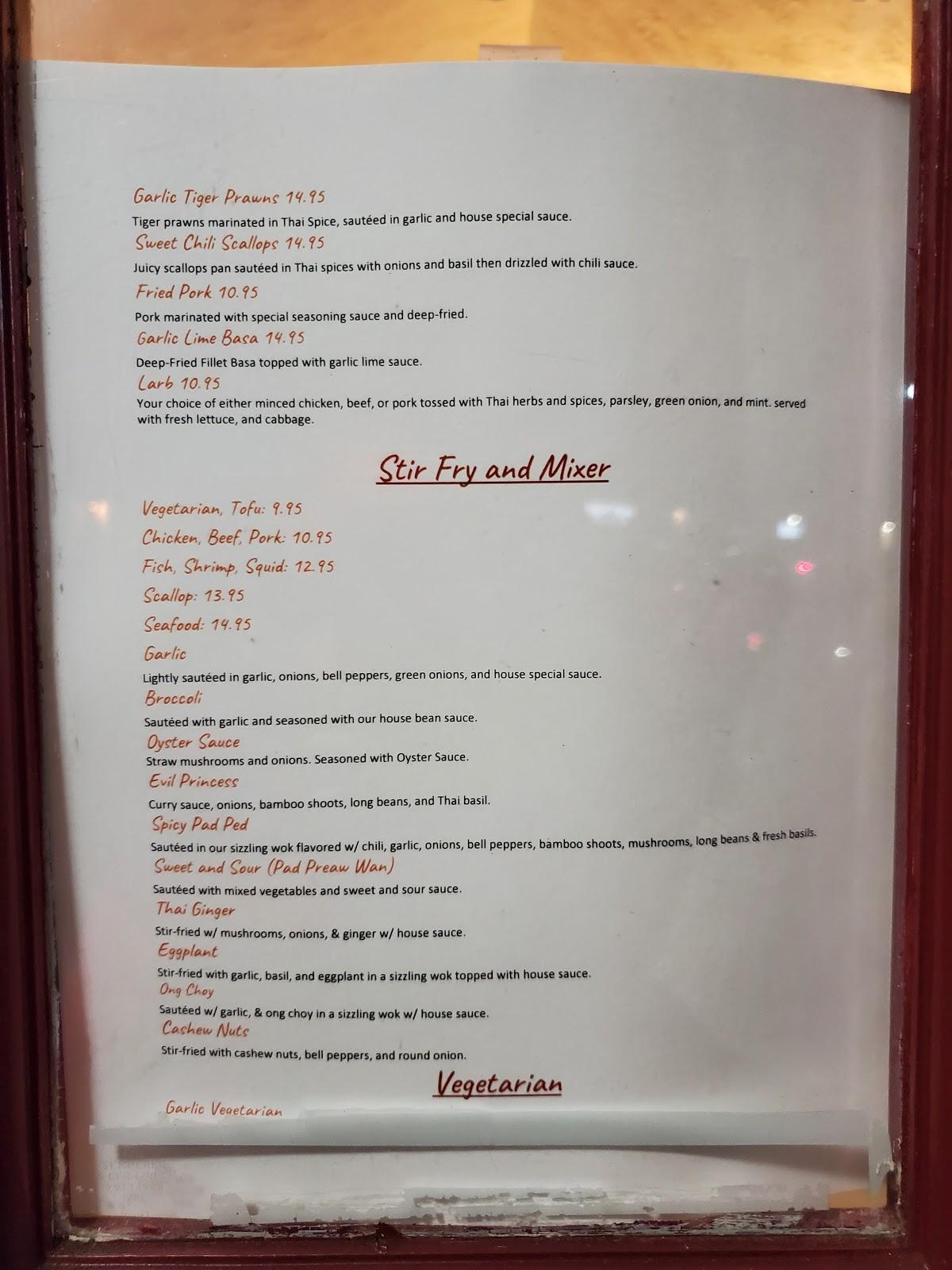Menu at Thai Bistro Suksabay restaurant, Aiea